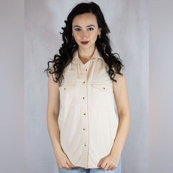 Tops | Vintagehonors Light Tan Button Up Vest Size Extra Small | Poshmark